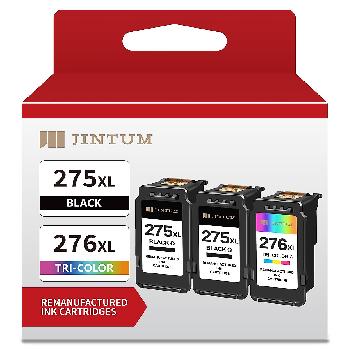 JINTUM Remanufactured PG-275XL/CL-276XL Ink Cartridge Replacement for Canon 275 and 276 Ink Cartridges for Canon PIXMA TS3522 TR4720 TS3520 Printer (3 Pack 2 Black +1 Tri-Color)