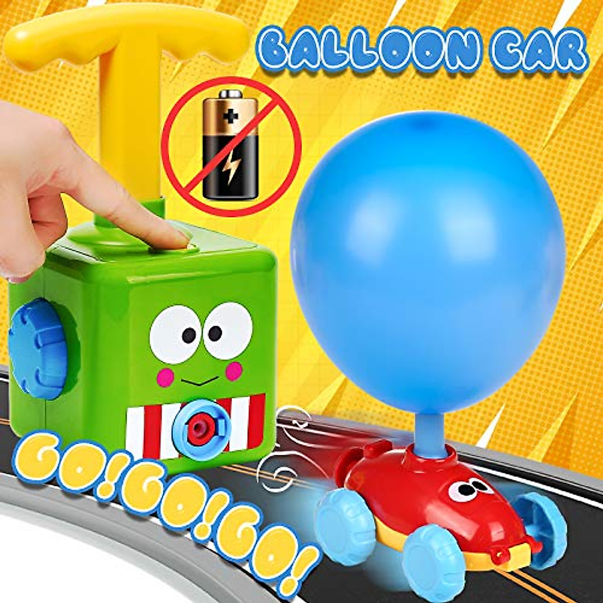 PartyWoo Balloon Launcher Car Toy Set, 72 pcs Balloon Car Toy with Pump, Balloon Toys for Kids, Balloon Launcher Toy, Balloon Powered Car Balloon Launcher Toy (Little Frog)