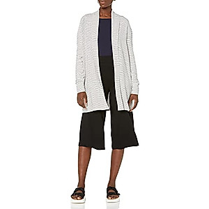 Daily Ritual Women's Supersoft Terry Relaxed-Fit Open Sweatshirt, White/Black, Stripe, Large