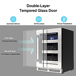 MGMEDOS Beverage Refrigerators 24 Inch Built-in Freestanding Stainless Steel Mini Fridge Beverage Cooler (Glass Door)