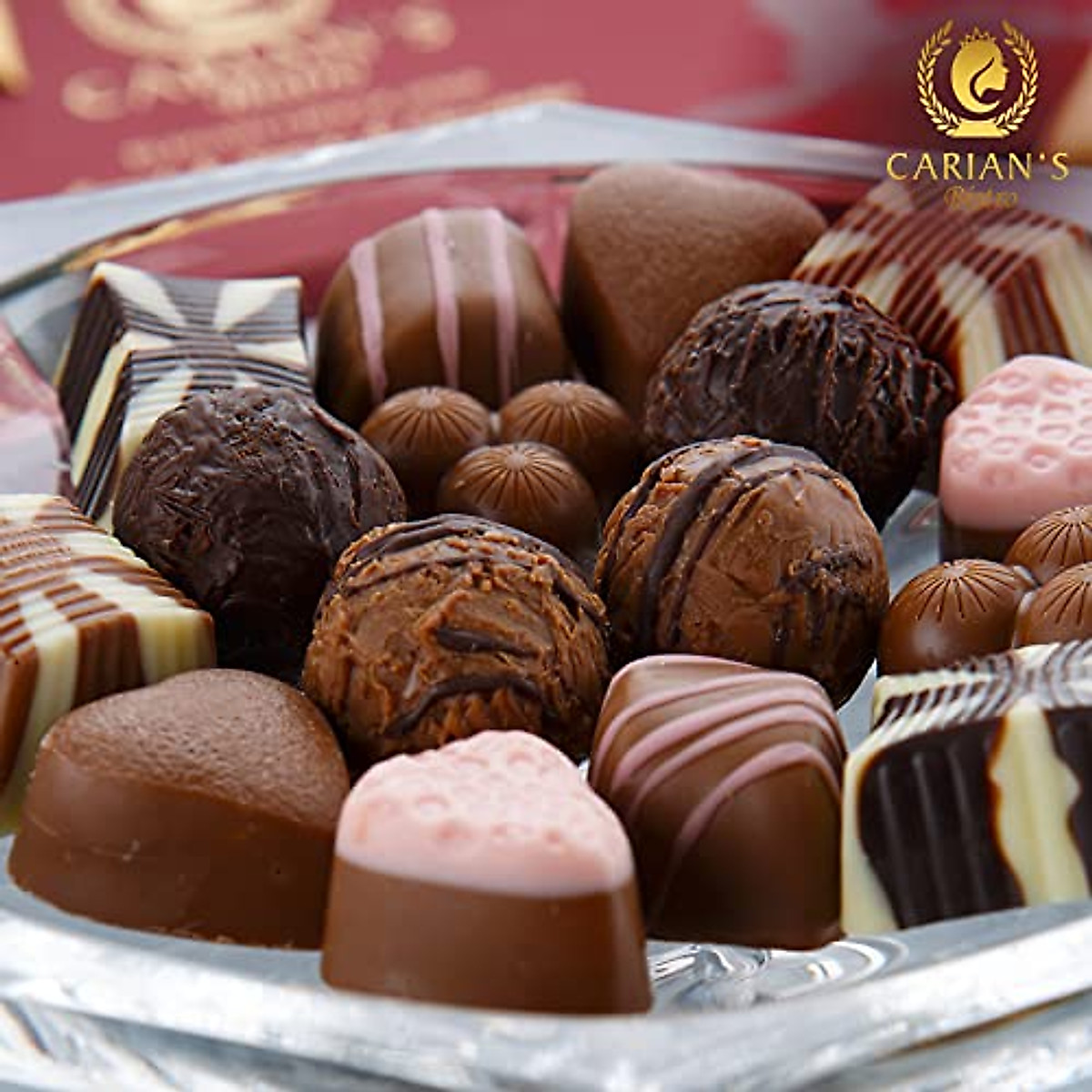 CARIAN'S BISTRO Valentines Holiday Chocolate Box Luxury Selection, Christmas Gifts Chocolate Assortment, Belgium Chocolate Gift Box, Boxed for Chocolate Lovers, Premium Gourmet Chocolate, Red Gift Box, 20 Pieces