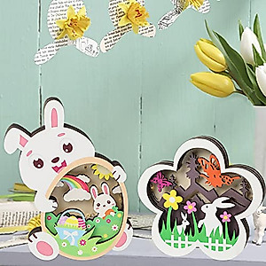 FOIMAS Easter Wooden Table Sign,Light Up Bunny Egg Table Centerpiece Topper for Easter Table Top Party Decoration Supply