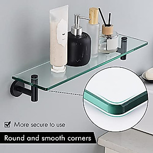 KES Bathroom Glass Shelf with 8 MM-Thick Tempered Glass and SUS 304 Stainless Steel Matte Black Brackets 20-Inch Rectangular Rustproof Storage Organizer Wall Mount, A2021-BK
