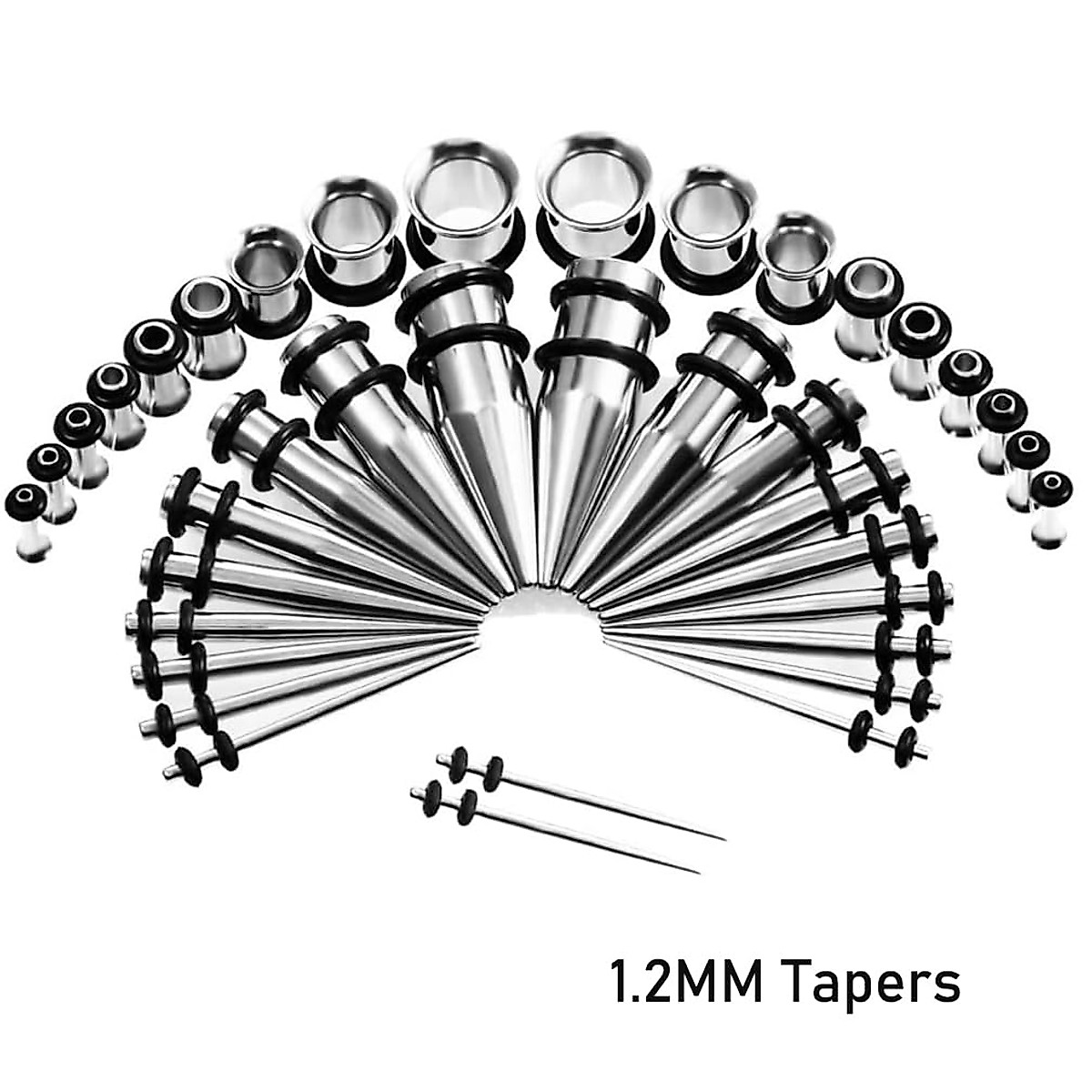 Bngukju 16G-00G Surgical Steel Ear Stretching Kit 38Pcs Ear Plugs Tunnels and Taper Set Gauges Set Expander (Silver 16G-00G(38Pcs))