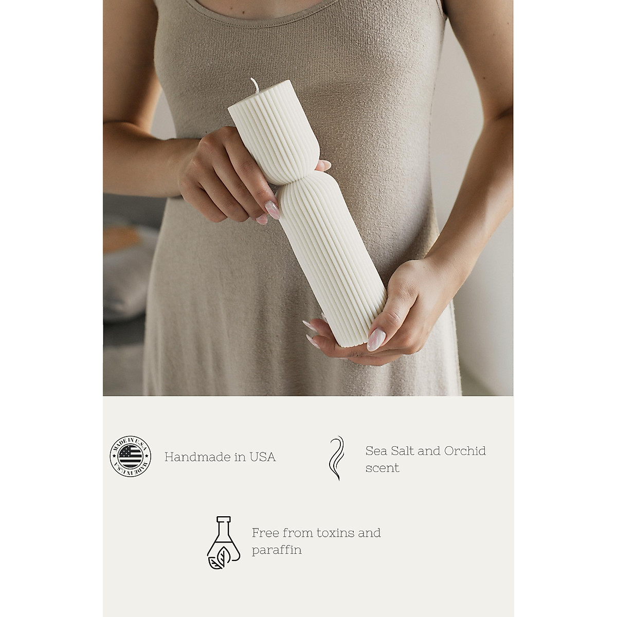 LAWA Hourglass Pillar Candle - Large Beautiful Handmade Pillar Scented Soy Wax Candle Elegant Bubble Aesthetic Candle Housewarming Gift Home Room Shelf Decor Idea White (Set of 2)