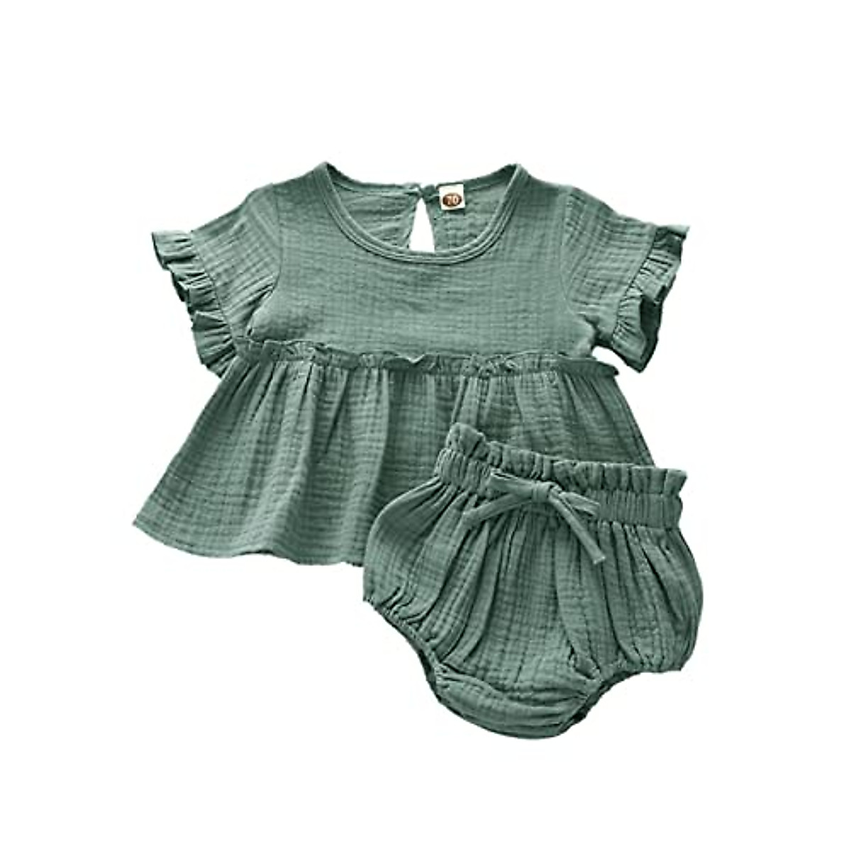 Outfits Solid Ruffled Linen Infant Cotton Girls Tops+Shorts Baby Summer Girls Outfits&Set Girl Photography Outfits (Green, 0-6 Months)