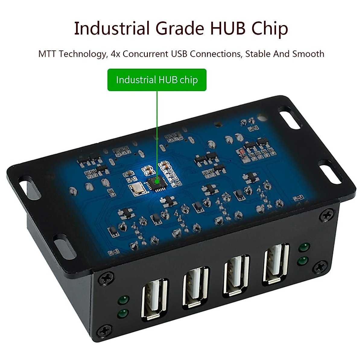 Industrial Grade USB HUB with 4X USB 2.0 Ports, Switchable Dual Hosts, Support Multi System Multi Protections ESD Protection TVS Diode Compatible with Linux, Windows 11/10 / 8.1/8 / 7 / XP