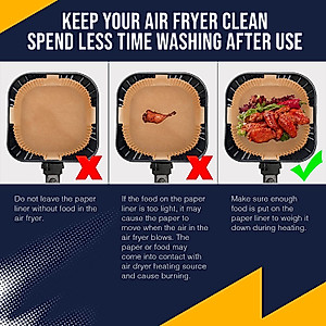 REMEDEN 100Pcs Air Fryer Disposable Paper Liner With handle Easy take out, Baking Paper for Air Fryer Water-proof, Oil-proof, Non-stick, Parchment Paper for Baking- 7.9 inch Air Fryer Liners Square