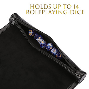 ROSELLE 2 in 1 Leather Dice Mat Dice Tray for DND Dice, Scroll Dice Tray and Rolling Mat with Zipper Holder, Compatible with DND D&D Dungeons & Dragons Game(Black，Only Mat)