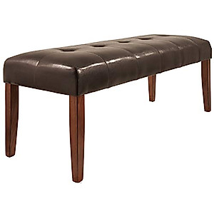 Signature Desig by Ashley Lacey Tufted Upholstered Dining Room Bench, Medium Brown