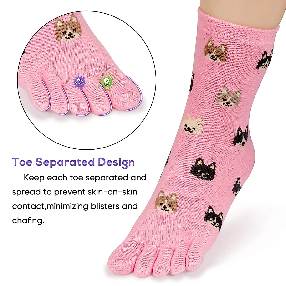 MWMart Toe Socks Cotton Crew Five Finger Socks Running Athletic for Men Women 5 Pack (Unique 5)