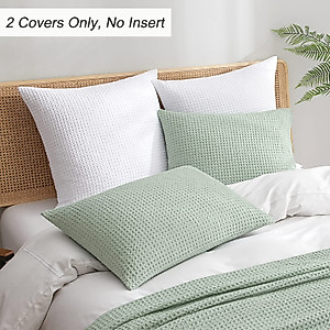 PHF Ultra Soft Waffle Weave Pillowcases Standard Size 20" x 26" 2 Pack, No Insert, Breathable Skin-Friendly Pillow Shams, Decorative Waffle Weave Pillow Case Covers, Sage Green