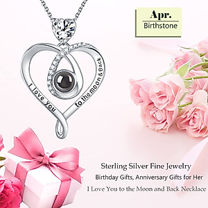 I Love You Necklace 100 Languages to the Moon and Back Jewelry for Wife Mom Birthday Gifts Sterling Silver Simulated Diamond Necklace