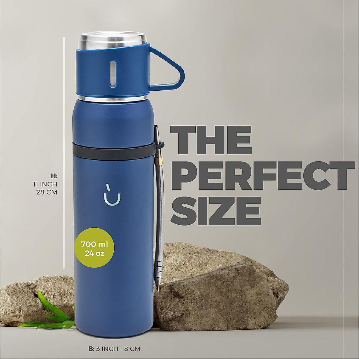 BALIBETOV Camping Thermos for Mate - Vacuum Insulated With Double Stainless Steel Wall- A Mate Thermos Specially Designed as Mate Argentino Kit that includes Bombilla and Mate Cup (Gray)
