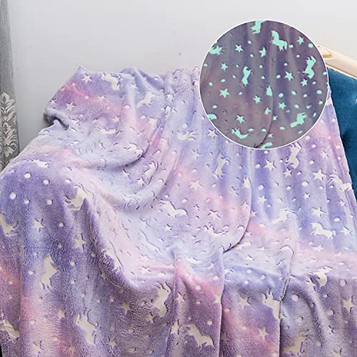 QH Unicorn Pattern2 Glow in The Dark Throw Blanket Luminous Unicorns Blanket-Fun, Cozy Fleece Throw Blanket Made for Great Gifts 60in x 50in