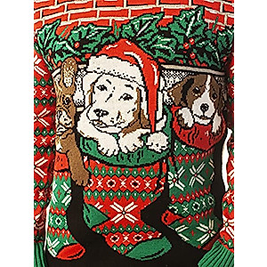 Ugly Christmas Party Sweater Men's- Unisex Dogs/Puppies Stocking Stuffers-Large Puppies in Stocking Red