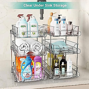 Fulpower 3 Tier Bathroom Organizers with Dividers, Clear Medicine Cabinet Organizer Pull-Out Under Sink Organizers, Multi-Purpose Storage Organizers for Skincare Cosmetic Pantry 2 Pack