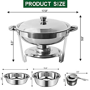 EVGTTI 4 Pack Round Chafing Dish Buffet Set, 5QT Stainless Steel Round Chafers and Buffet Warmer Sets for Catering, with Food & Water Pan, Lid, Foldable Frame, Fuel Holder
