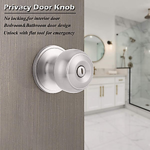 Gobrico 6 Pack Bathroom Bedroom Door Knobs Hardware, Round Privacy Knobs Locksets Interior Door Handles, Satin Nickel Finished, Stainless Steel Doorknob Bulk Pack