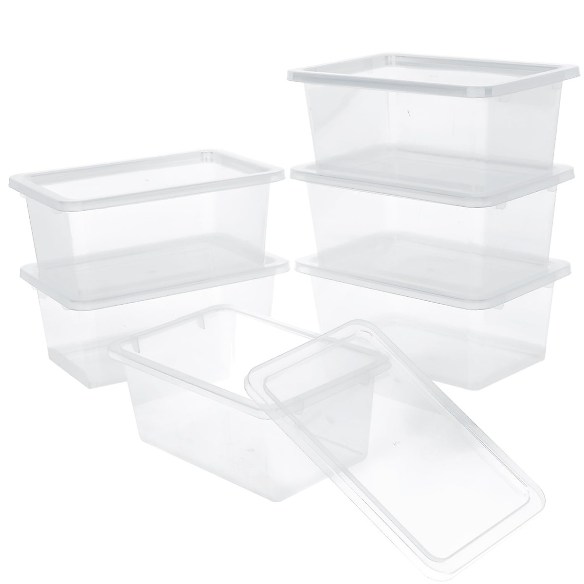 Plastic storage bins with lids, 6 Pack Stackable storage containers,5 Qt Clear storage organizer Small cubby storage,Stackable Cubby Containers (11.8x7.87x4.9") (Clear)