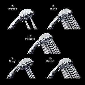 Klabb shower set K-7 High Pressure 3.9 inches Chrome Face Handheld Shower with Hose with 5 function.impluse+trickle+massage+spray+rainfall