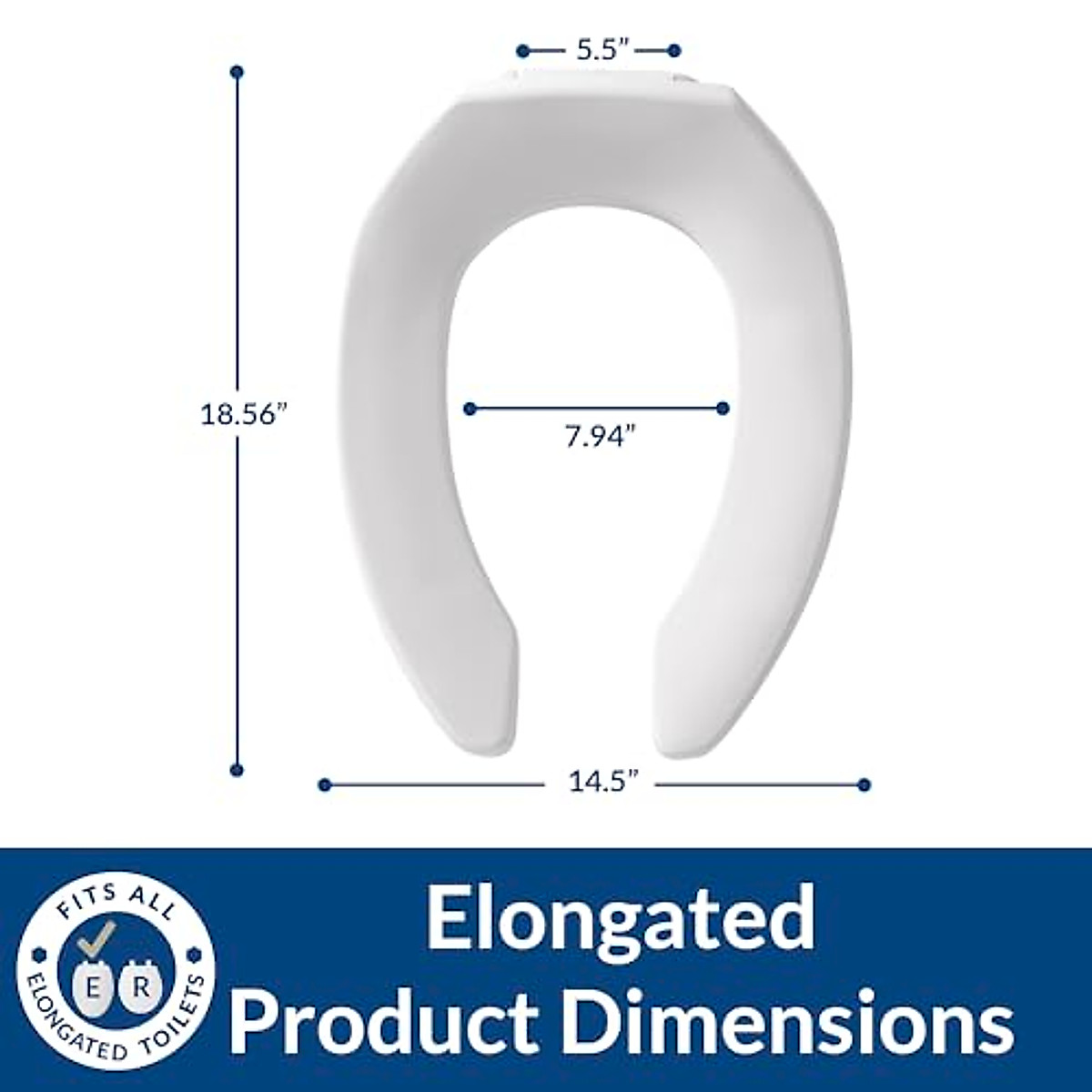 Bemis 2 Pack Commercial Open Front Plastic Toilet Seat, Heavy Duty Industrial Seat without Lid, Secure Installation for Long Lasting Use, Elongated, White