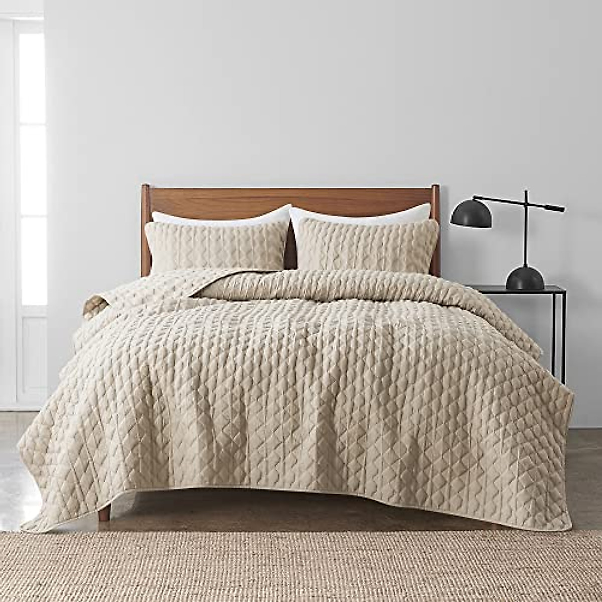 WDCOZY Beige Quit Twin Size Bedding Sets with Pillow Sham, Lightweight Soft Bedspread Coverlet, Quilted Blanket Thin Comforter Bed Cover, All Season Summer Spring, Tan Cream, 2 Pieces, 68x90 inches
