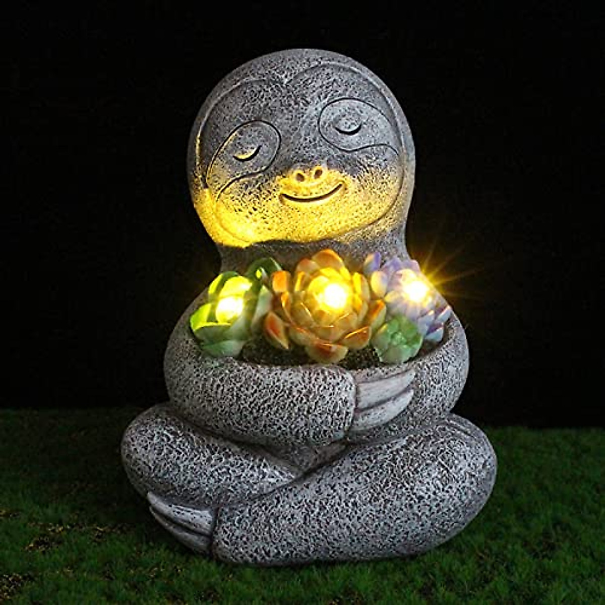 gazechimp Garden Statue Solar Lights Sloth Succulent Shape for Courtyard Patio Pathway Outdoor