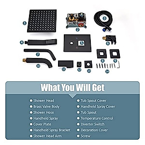 Aolemi Rainfall Shower System 8 Inch Matte Black Shower Head Combo Set with Tub Filler Handheld Shower Luxury Rough-in Valve Included Wall Mount Bathroom Shower Mixer Faucet