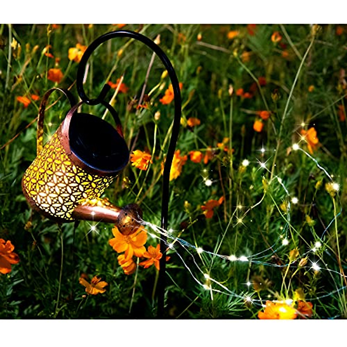 Udreem Solar Lights Outdoor Decorative, Solar Lantern Outdoor Hanging Waterproof Hollowed-Out Design, Decorative Retro Metal Solar Light with Hook for Garden Table Patio Yard Pathway Walkway