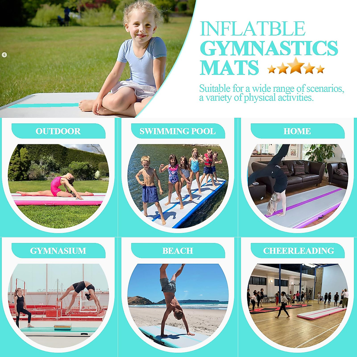 Tumbling Track Mat 10FT 4 Inch Thickness Inflatable Gymnastics Mats Air Mat Tumble Track, Air Floor Training Mats with Air Pump for Kids Gym Home Use Cheerleading Yoga