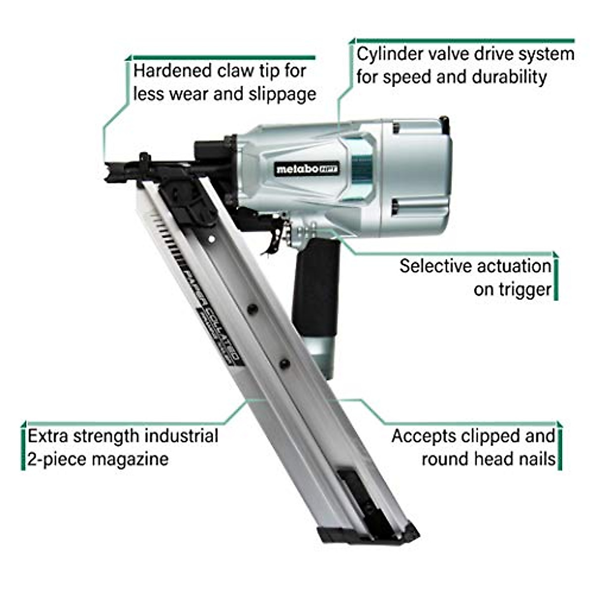 Metabo HPT Framing Nailer, Pneumatic, Accepts 30 Degree Paper Strip Collated Clipped Head Nails and 30 Degree Paper Strip Collated Offset Round Head Nails, 2-Inch to 3-1/4-Inch (NR83AA5)