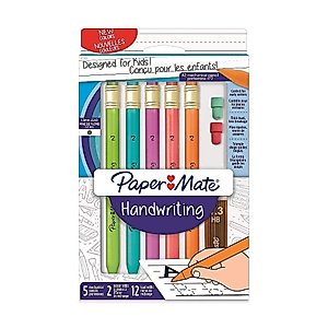 PaperMate Handwriting 5 Mechanical Pencils #2 1.3mm Lead 2 eraser refills 12 lead refills