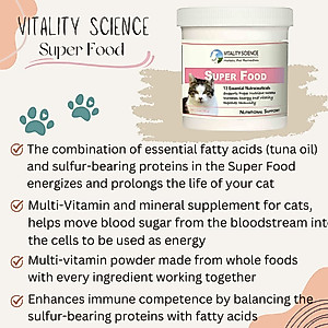 Vitality Science Super Food for Cats | High Potency Multi-Vitamin and Mineral Supplement | Increases Energy and Vitality | 100% Natural (60g)