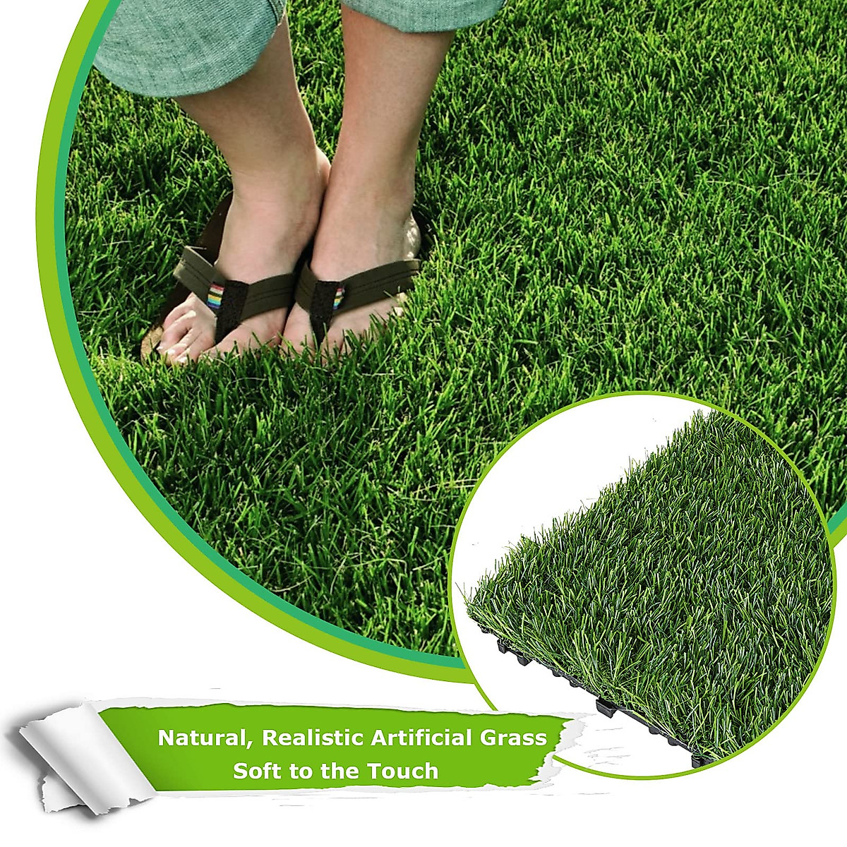 FVIEXE 9PCS Artificial Grass Turf Tile, 12 x 12 Inch Interlocking Deck Tiles Turf Squares Fake Grass Mat for Pet, Dogs, Patio, Balcony Apartment Indoor Outdoor Flooring Decor Grass Turf Rug