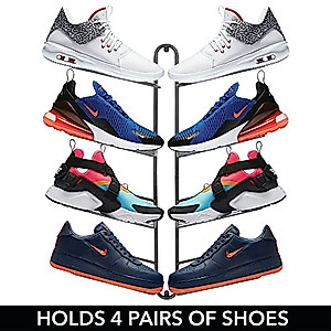 mDesign Modern Metal Shoe Organizer Display & Storage Shelf Rack - Hang & Store Your Collection of Kicks, Running, Basketball, Trainers, Tennis Shoes, Holds 16 Shoes, Wall Mount; 2 Pack- Graphite Gray