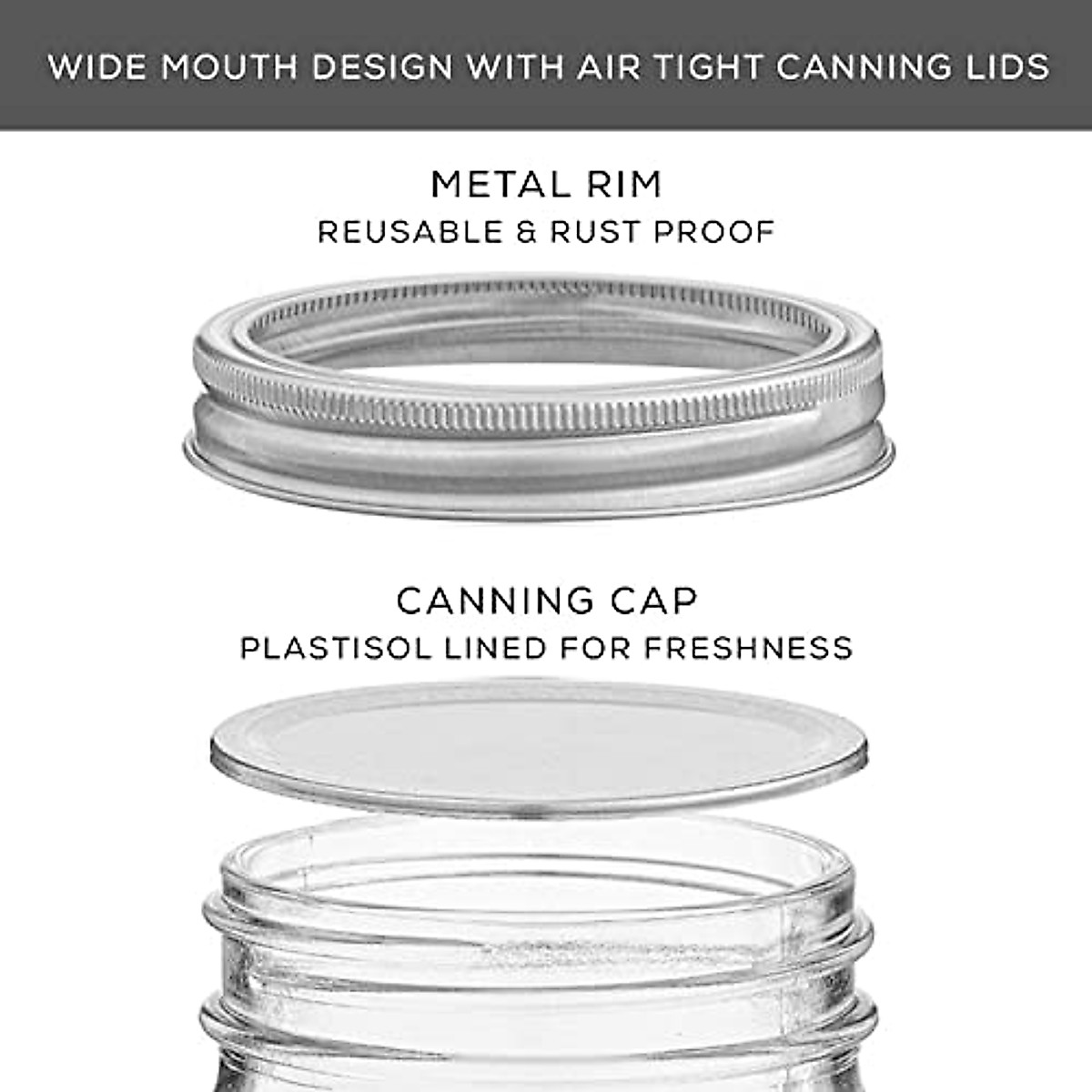 8 Oz Mason Jars With Lids, Labels and Measures! 6-Pack Wide Mouth Glass Jar with Lid and Band. Airtight Canning Jars, Overnight Oats Jars, Salad Jars, Sourdough Starter Jar