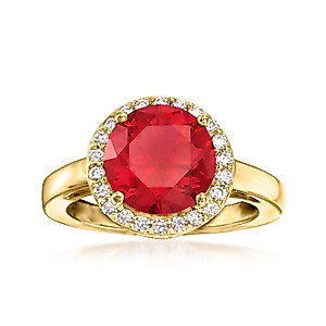 Ross-Simons 3.40 Carat Simulated Ruby and .33 ct. t.w. CZ Ring in 18kt Gold Over Sterling. Size 6