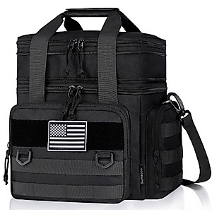 SumeStar Tactical Lunch Box for Men, Expandable Large Insulated Lunch Bag for Adult, Heavy Duty Double Deck Lunch Cooler Bag Leakproof Waterproof Lunch Tote for Work Office Travel - Black