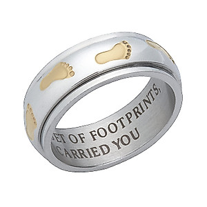 Beads & Pearls Jewelry 8mm Stainless Steel Women's Men's Inspirational Spinner Ring - inchFootprints In The Sand.inch Religious Ring Fashion Jewelry, Spinner Anxiety & Stress Relief, Size 6, Silver