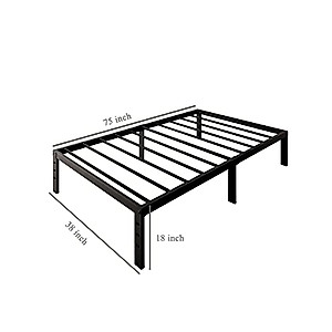 Mavesmog Twin Size Bed Frame,18 inch High Metal Platform，3500lbs Heavy Duty Base Bed,No Box Spring Needed,Sturdy Steel Slat Support Foundation,Non slip,Noise Free,Under Bed Storage,Easy Assembly,Black