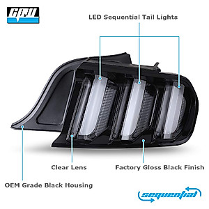CPW Tail Lights Euro Style Compatible with 2015 2016 2017 2018 2019 2020 2021 2022 Ford Mustang LED Tail Lights Rear Lamps Sequential Plug & Play (Clear)