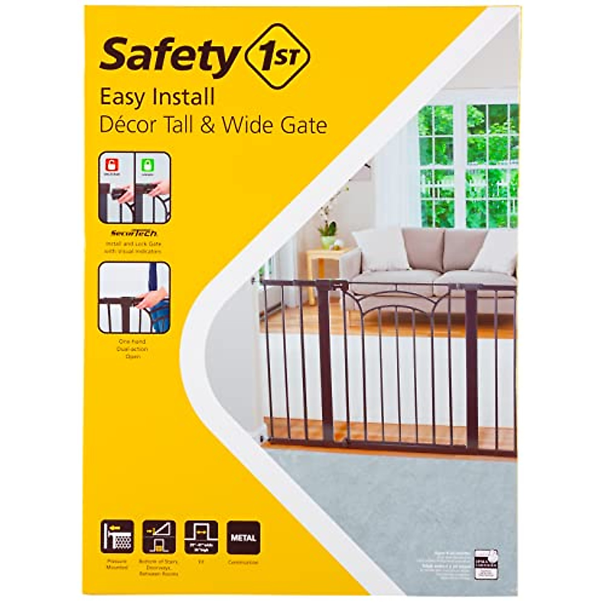 Safety 1St Décor Easy Install Tall & Wide Baby And Pet Gate With Pressure Mount Fastening