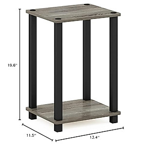 Furinno Simplistic 1-Tier End Side Night Stand/Bedside Table with Plastic Poles, French Oak Grey/Black
