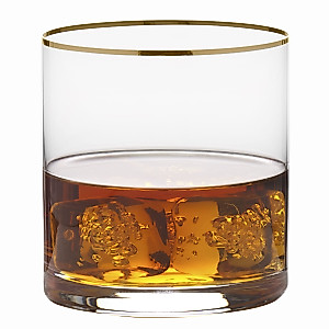Mikasa Julie Gold Set of 4 Double Old Fashioned Rocks Glass, 15-Ounce, Clear
