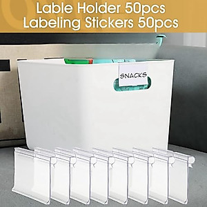 50pcs Labels for Storage Bins Plastic Label Clip, Basket Labels Clip On Wire Shelf Price Label Holder Merchandise Sign Display Holder, 50pcs Label Insert Included (2.36IN*1.57IN)