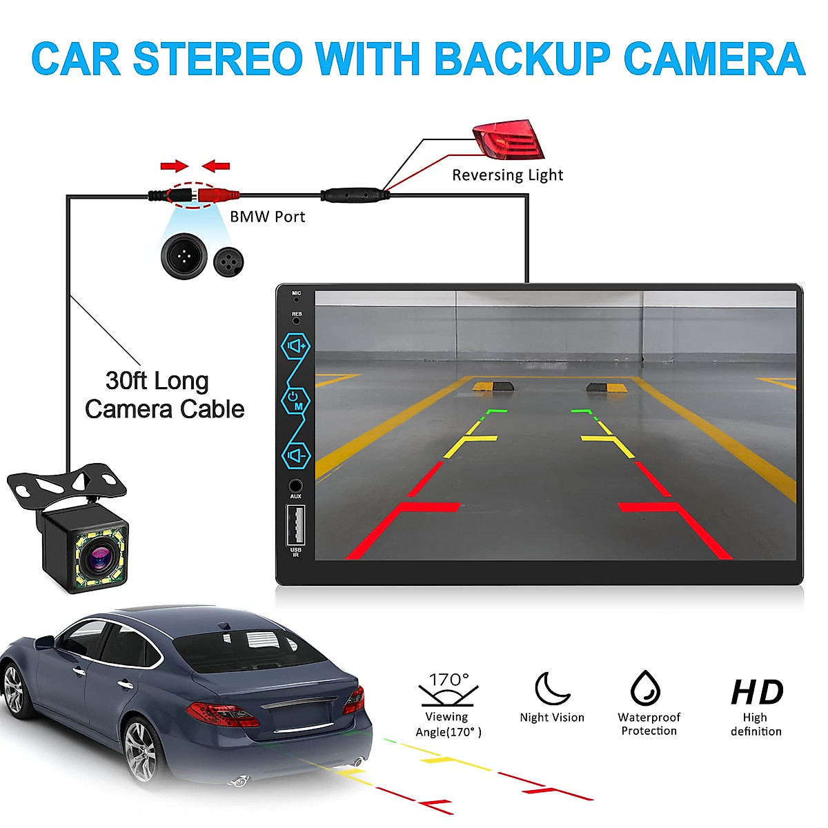 7 Inch Double Din Car Stereo System Compatible with Apple Car Play and Android Auto, Touch Screen Car Radio with Voice Control, Bluetooth 5.2, Subwoofer, A-Link, Backup Camera, FM/AM