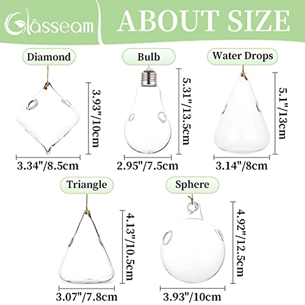 Hanging Glass Planter Plant Terrarium, 5Pcs Glasseam Propagation Stations for Plants Modern Propogation Station Wall Vase Planters Hydroponic Vases for Air Plant Flowers Indoor Window Home Decor