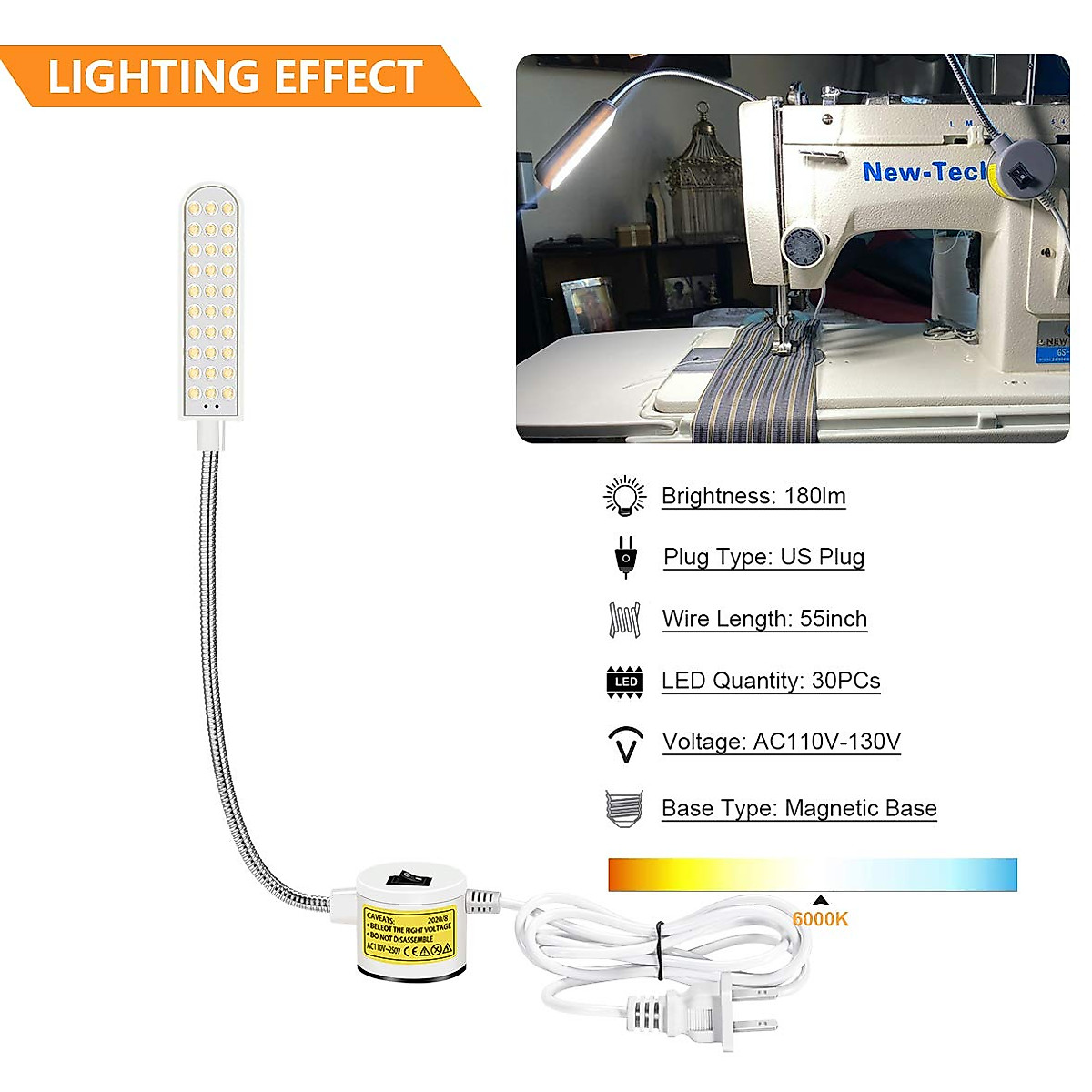 Amazing power Sewing Machine Light LED Flexible Gooseneck Work Lamp with Magnetic Mount Base for Workbench Lathe Drill Press