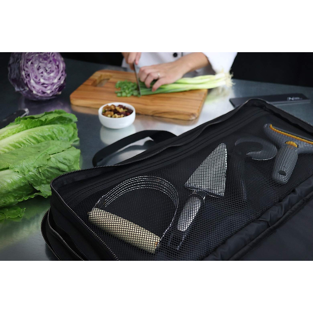 Waxed Canvas Chef Knife Bag Holds 19 Knives PLUS Knife Steel Meat Cleaver and Large Storage Compartments! Our Most Durable Professional Line Knife Carrier Includes Custom Padlock! (Bag Only) (Khaki)